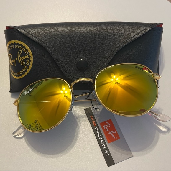 Ray-Ban | Accessories | Rayban Mirror Lens Gold Frame With Case ...